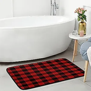 KOBLEN Red Plaid Pattern Kitchen Rugs Non Slip Washable Absorbent Kitchen Mats 20x39 inch Cushioned Anti Fatigue Kitchen Floor Mats for in Front of Sink