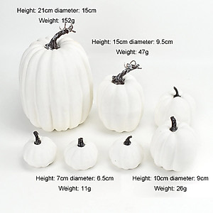 7Pcs Halloween Artificial Pumpkin Halloween Foam Pumpkin Faux Fall Harvest Pumpkins Thanksgiving or Halloween Decoration (White, 7Pcs)
