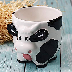 Mozacona 3D Ceramic Relief Cow Coffee Mug,Hand Painted Milk Cup with Handle