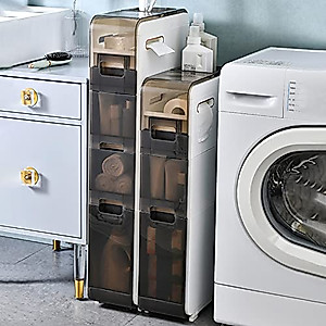 OEODJUJS 6.9" W Skinny Bathroom Storage Cabinet, 4 Tier Toilet Paper Holder Cabinet with Drawers, Narrow Pantry Cabinet for Bedroom/Kitchen Small Space, White