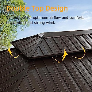 PURPLE LEAF 12' X 14' Outdoor Hardtop Gazebo Permanent Outside Heavy Duty Sun Shade Deck Canopy for Patio All Weather Aluminum Metal Roof Backyard Pavilion with Netting and Curtains