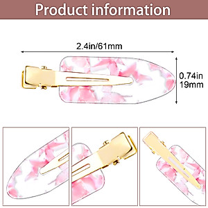 OIIKI 8 PCS Cute Creaseless Hair Accessories: No-Bend Curl Acrylic Barrettes, Metal Hair Clamps for Women and Girls - Pink