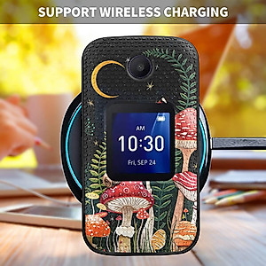 EDGFRTOIO Case for Alcatel Go Flip 4 / TCL Flip Pro/TCL Flip Phone Case with Tempered Glass Screen Protector, Anti-Slip Kickstand Shockproof PC Stylish Cover for TCL Flip Pro, Mushroom Fairy Garden