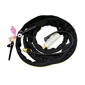 WeldingCity 200-amp WP-26FV (Flexible Head w/Gas Valve) Air-cooled TIG Welding Torch Complete Package with 25-ft Power Cable Hose and Dinse 35-50 (Solid 1/2"-pin) Cable Adapter (with Separate Gas)