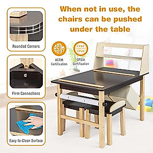 TUOCHUFUN Kids Art Table and Chair Set, Wooden Drawing Painting Craft Center with Paper Roll, 2 Markers, 2 Storage Bins, Kids Activity Play Table with 2 Stools for Boys Girls Ages 3+