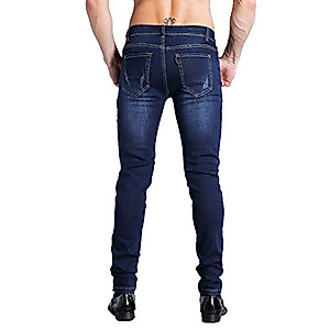 ZLZ Slim Fit Jeans, Men's Younger-Looking Fashionable Colorful Comfy Stretch Skinny Fit Denim Jeans, Blue Jeans Pants for Men Size 34