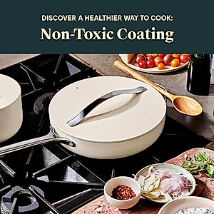 Caraway Nonstick Ceramic Cookware Set (12 Piece) Pots, Pans, 3 Lids and Kitchen Storage - Non Toxic, PTFE & PFOA Free - Oven Safe & Compatible with All Stovetops (Gas, Electric & Induction) - Cream