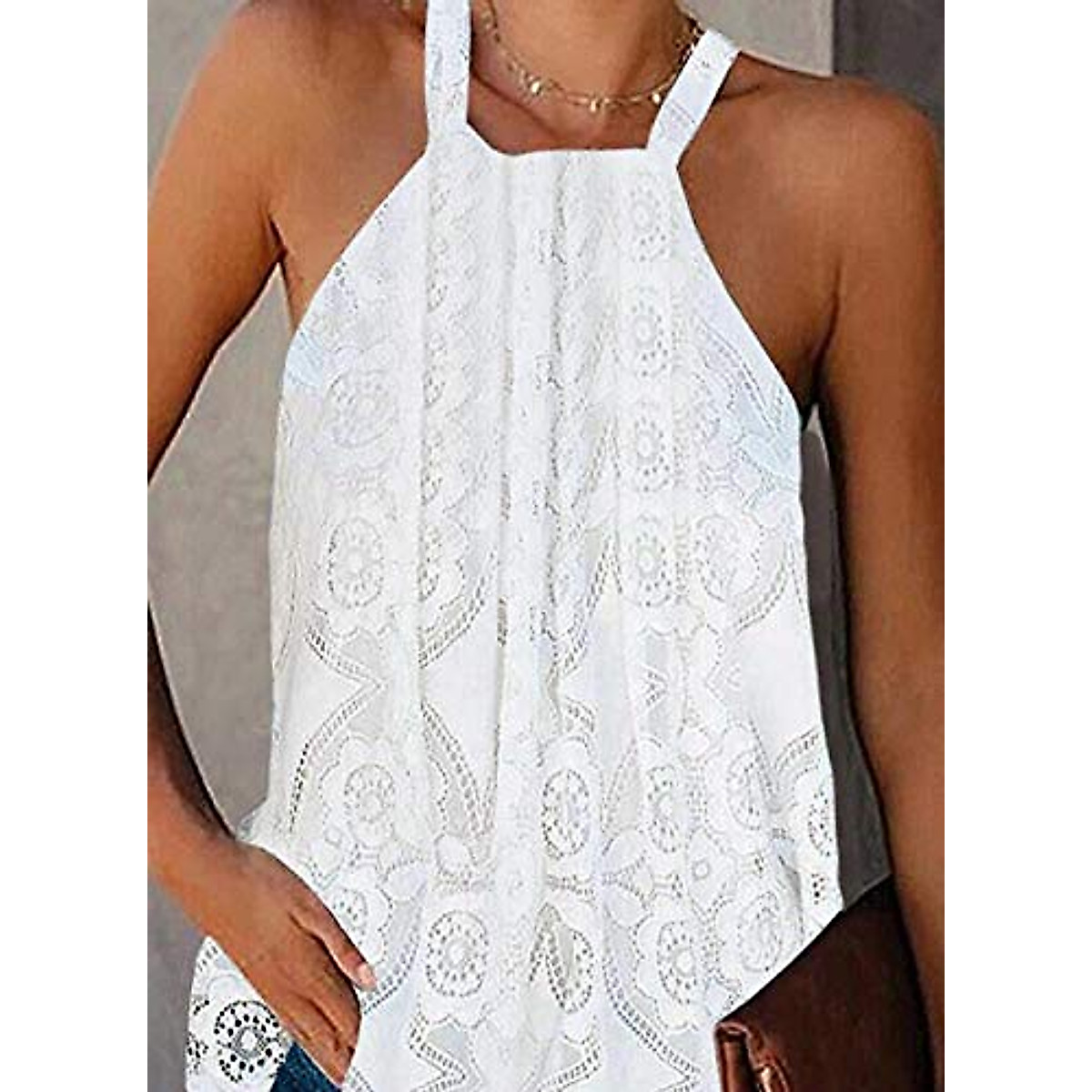 Padaleks Women's Colorblock O Neck Strappy Camisole Tank Tops Cold Shoulder Loose Casual Sleeveless Shirts Blouses