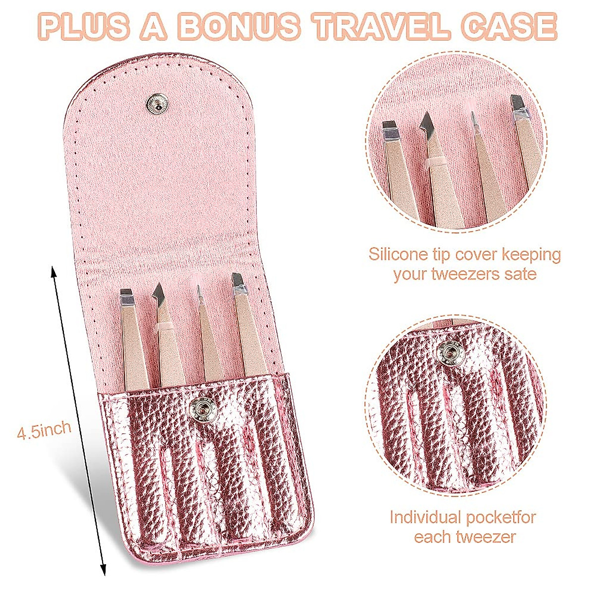 KAOBEINA Tweezers Set 4Pcs - Three Colors Available - Stainless Steel Eyebrow Tweezers - For Facial Hair, Debris & Ingrown Hair Removal(Gold)