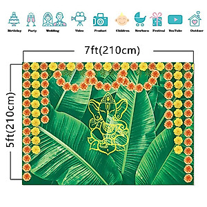 MAQTT Indian Festival Ganesh Chaturthi Backdrop for Festival Party Decoration Green Tropical Palm Leaf Photography Backdrop Indian Culture Religious Event Decor 7x5ft