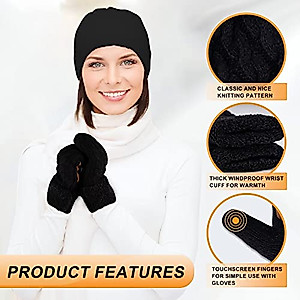 Mittens for Women Cold Weather, Womens Mittens Merino Wool Cable Knit Warm with Thick Thermal Fleece Lined, Winter Gloves with Touchscreen Fingers Anti-Slip(Khaki)