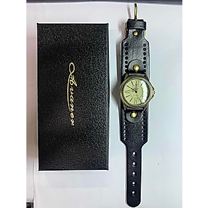 Avaner Unisex Punk Retro Bronze Round Dial Black Wide Leather Belt Strap Cuff Bracelet Roman Numerals Analog Quartz Wrist Watches