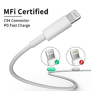 AUDIANO USB C to Lightning Cable [3 Pack], iPhone PD Fast Charging Cord MFi Certified TYPC C Port to iPhone Charging Cord for iPhone 13 12 11 Pro Max Mini X XS
