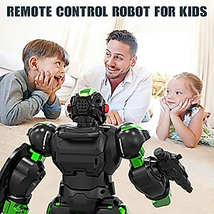 STEMTRON Robot Toys for Kids, Programmable Remote Control Robot with Intelligent Gesture Sensing, Recharge, Singing & Dancing Mode, Launcher