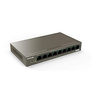 Tenda PoE Switch, 9 Porte 10/100 Mbps, 8 PoE Porte, 63W, IEEE 802.3af/at, Nessuna Configurazione Necessaria, Protezione Antifulmine Professionale,Cassa in Metallo TEF1109P-8-63W
