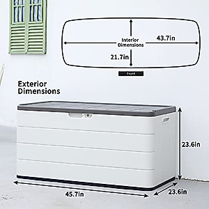 Mrosaa 85 Gallon Resin Deck Storage Box, Lockable Outdoor Storage Box Waterproof for Garden Tool,Pool Accessories, and Outdoor Cushion Storage, Light Beige