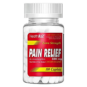 HealthA2Z® Extra Strength | Pain Relief | 100 Caplets | Acetaminophen 500mg | Contains No Aspirin | Fever Reducer | Pain Reliever