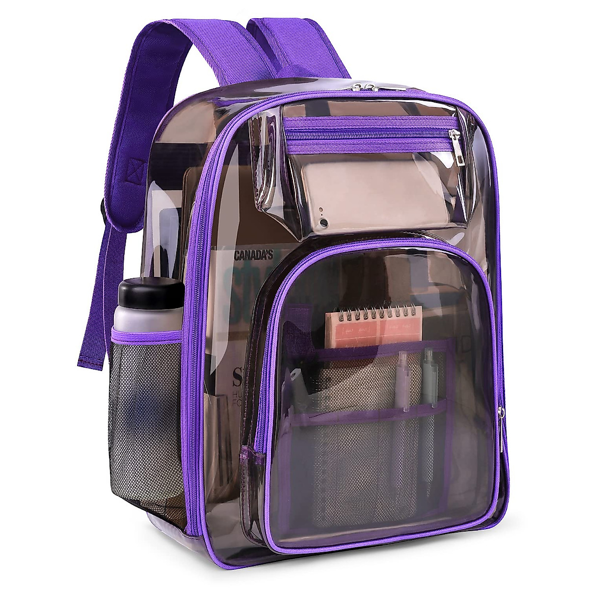 SIMBOOM Clear Backpack, Heavy Duty TPU Transparent Backpacks Large See Through Bookbag with Reinforced Strap for School, Stadium, Security, Work, Travel, College, Sporting Events, Concert (Purple)