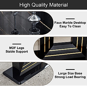 Maotifeys Luxury Faux Marble Dining Table for 6 Rectangular Kitchen Table with Black Gold Pedestal Base Elegant Black Marble Dinner Table for 4-6 People in Kitchen Dining Room Office
