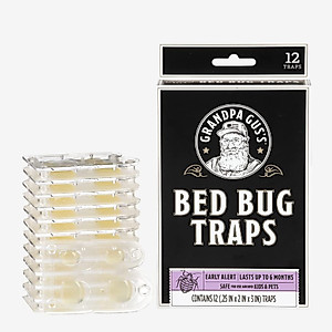 Grandpa Gus's Bed Bug Glue Traps for Home & Travel, Early Detection, Lasts up to 6 Months, Small & Discreet Patented Crush-Proof Design (Pack of 12)