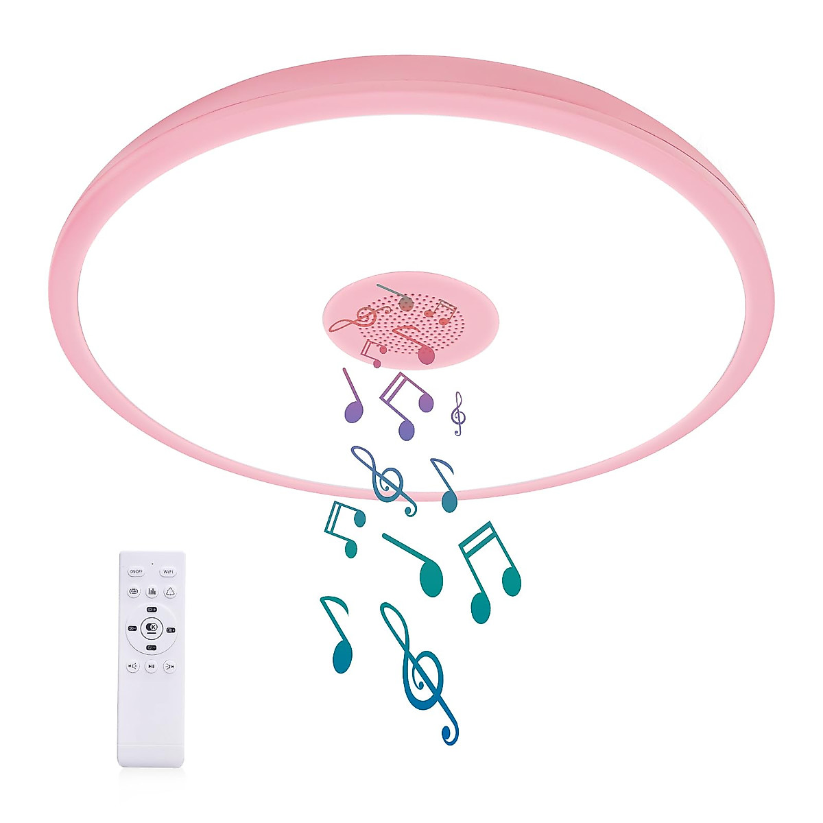 ASALL Pink Waterproof LED Ceiling Light Fixture,Music Ceiling Lamp,with Bluetooth Speaker,11Inch 18W, 2700K-6500K Dimmable RGB Color Changing Light with Remote Control,Suitable for Girls' Room