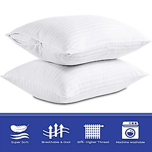 100% Cotton Pillow Protectors with Zipper Queen Size, White Pillow Cases for Home & Hotel, Sateen Soft Cooling Hidden Zippered Pillow Case Protector for Hair & Skin, 20x30 in, 1 Pack