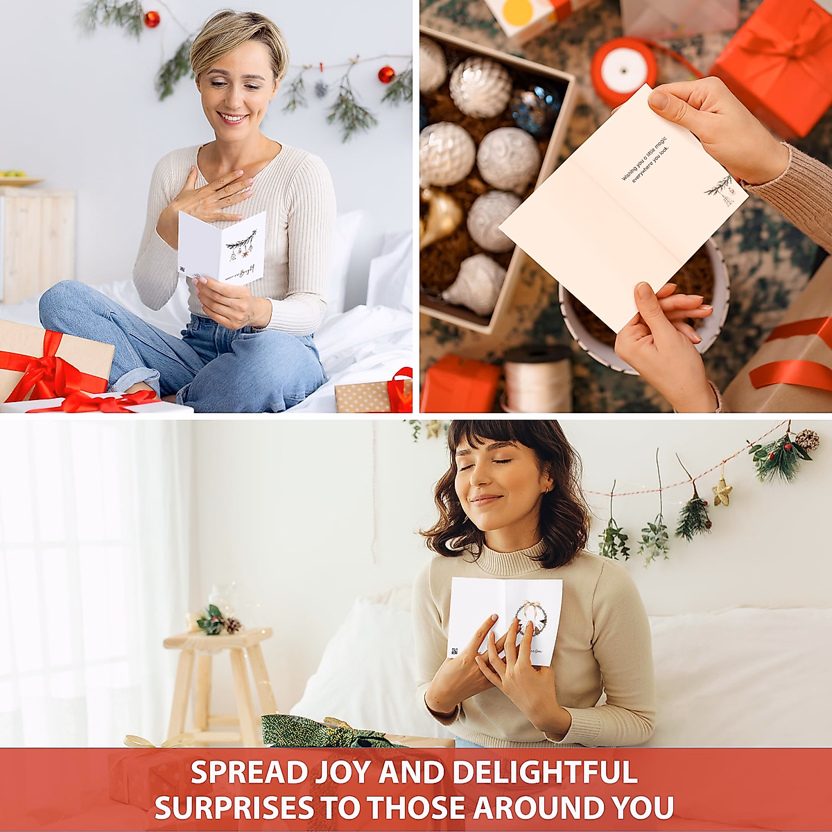 AUDREE Christmas Cards With Envelopes & Matching Stickers (20 Pack 4"x6") - Assortment Boxed Holiday Cards - Thoughtful Gift Idea for Friends and Family - Perfect for Happy Holidays Cards, Xmas Cards (Boho Christmas Cards)