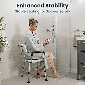PELEGON Shower Chair (450lb) with Padded Armrests and Back, Shower Chair for Elderly and Disabled, Adjustable Height Shower Seat, Heavy Duty Shower Chair for Inside Shower, Handicap Shower Chair- Blue