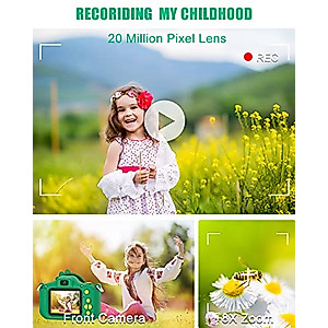Kids Camera for Boys Girls Toddlers Childrens 3-8 Years Old Christmas Birthday Gifts Toys Selfie Digital Dual Camera with 32GB Card
