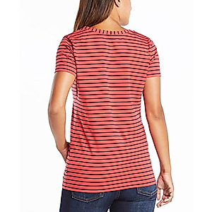 Nautica Women's Easy Comfort V-Neck Striped Supersoft Stretch Cotton T-Shirt, Rose Coral, Large