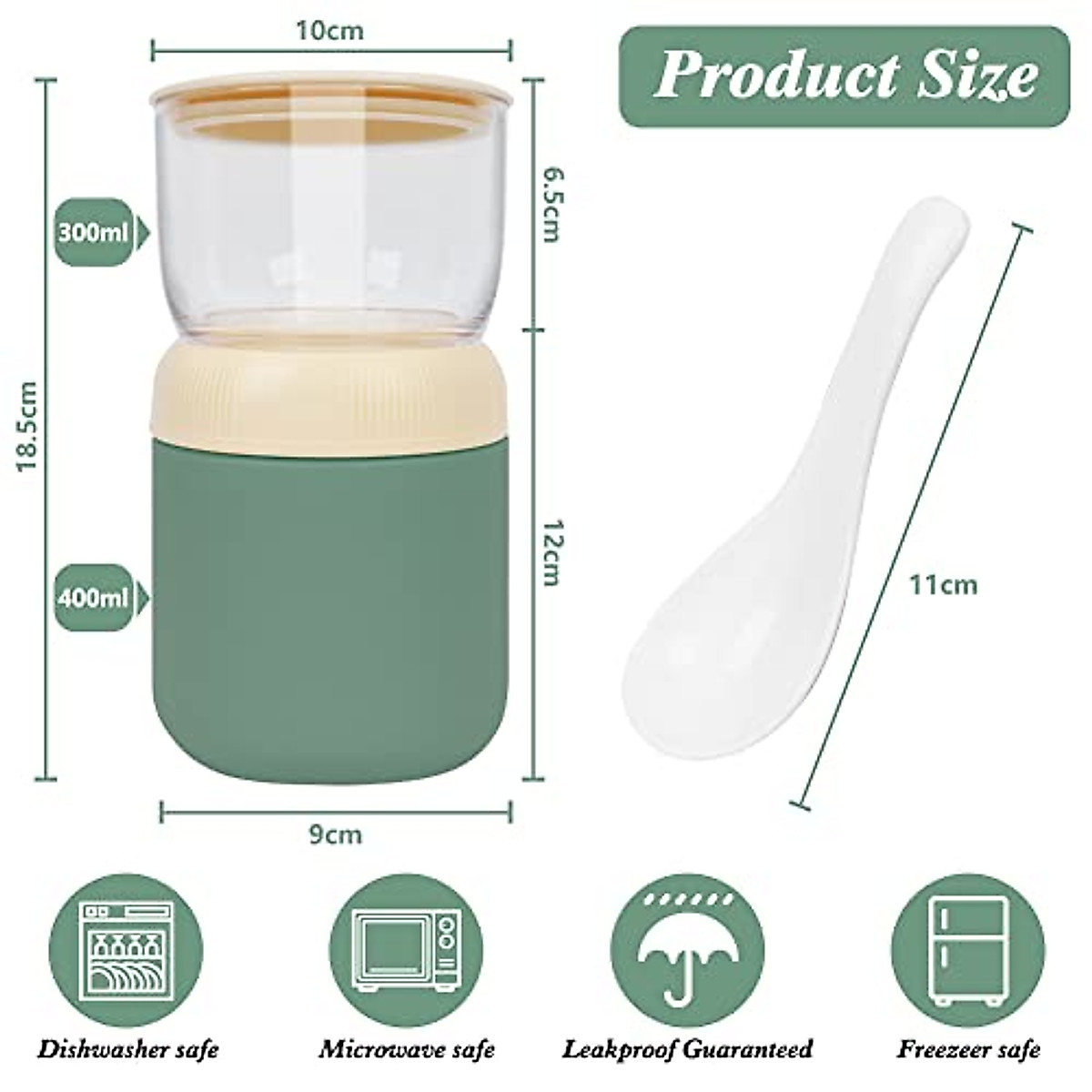 UHAPEER Oatmeal Yogurt Container, Overnight Oats Containers with Lids and Spoon, Stainless Steel Insulated Food Container, 2-Tier Cereal Cup On the Go, Parfait Cup Milk Container for Breakfast Lunch