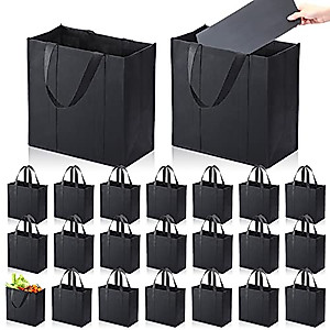 Kenning 20 Pack Reusable Grocery Bags Large Heavy Duty Shopping Bags Foldable Grocery Tote Bag with Reinforced Bottom and Sturdy Handles for Shopping Merchandise Events Parties, Black