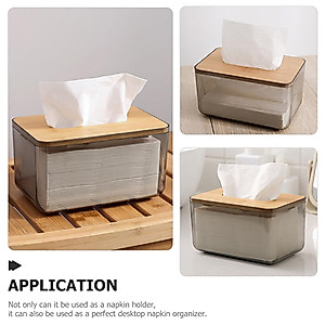 Cabilock Car Napkin Holders Tissue Holder Rectangular Tissue Box Holder Dryer Sheet Dispenser Box with Wood Lid Transparent Napkin Container Tissue Organizer for Living Room Bathroom