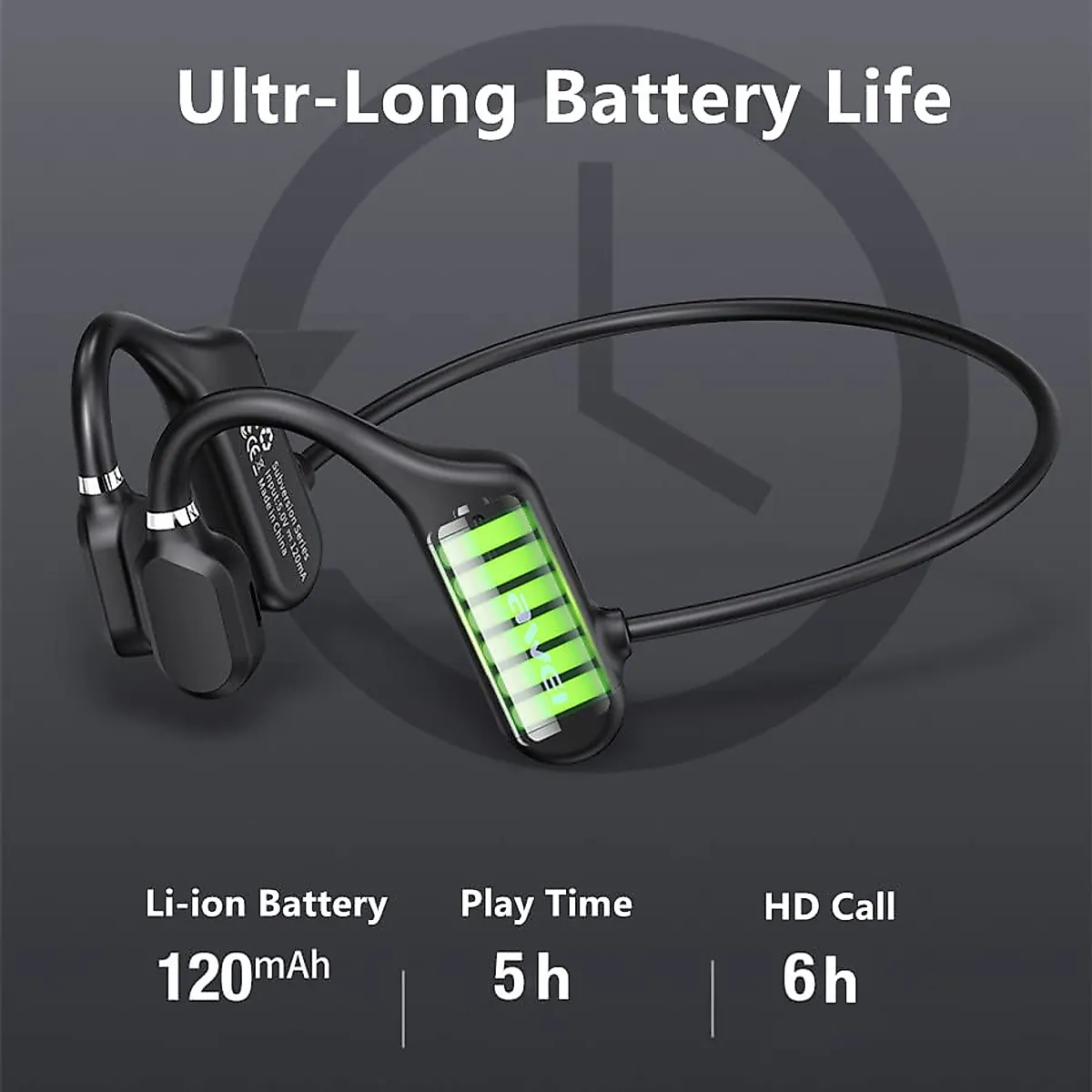 KENKUO Open Ear Headphones Wireless Bluetooth, Air Conduction Headphones, Waterproof & Sweatproof Sport Headphones Built-in Mic, Only 15g Light Weight, for Workouts and Running, Black