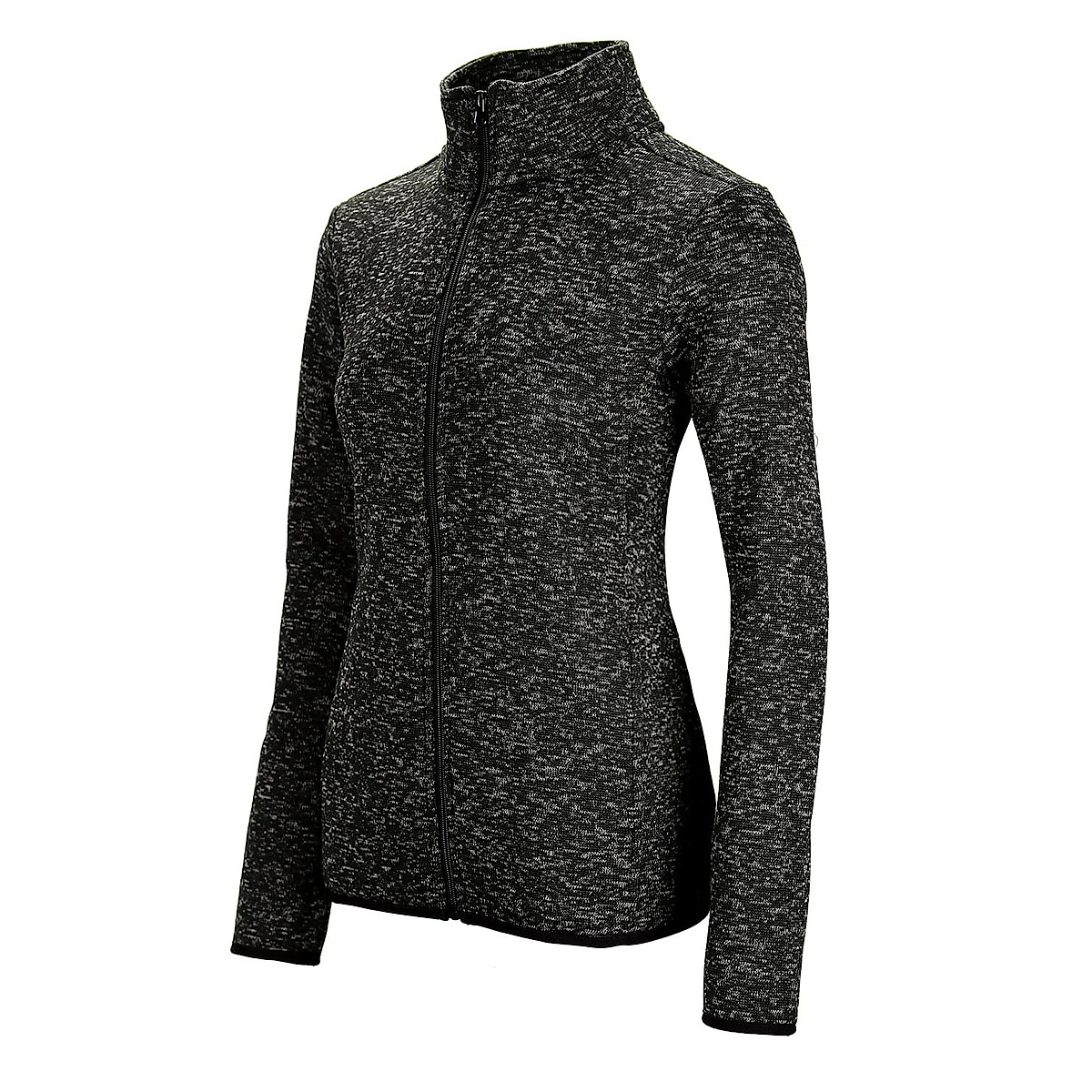 Dolcevida Zip Up Sweaters For Women Fleece Zip Up Speckled Jacket with Pockets (Black Mix, M)