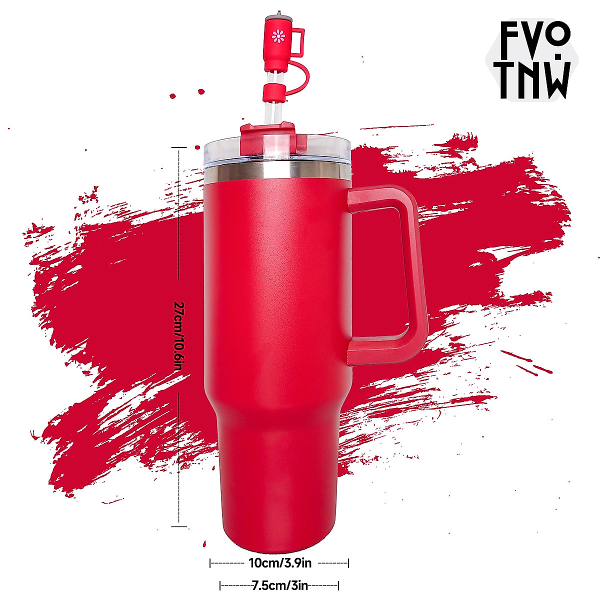 FVOTNW 40oz Tumbler with Handle and Straw,Reusable Insulated Tumbler Stainless Steel Travel Mug Keeps Drinks Cold,Suitable for Travel, Office and Gifts for Mom or Wife-Red