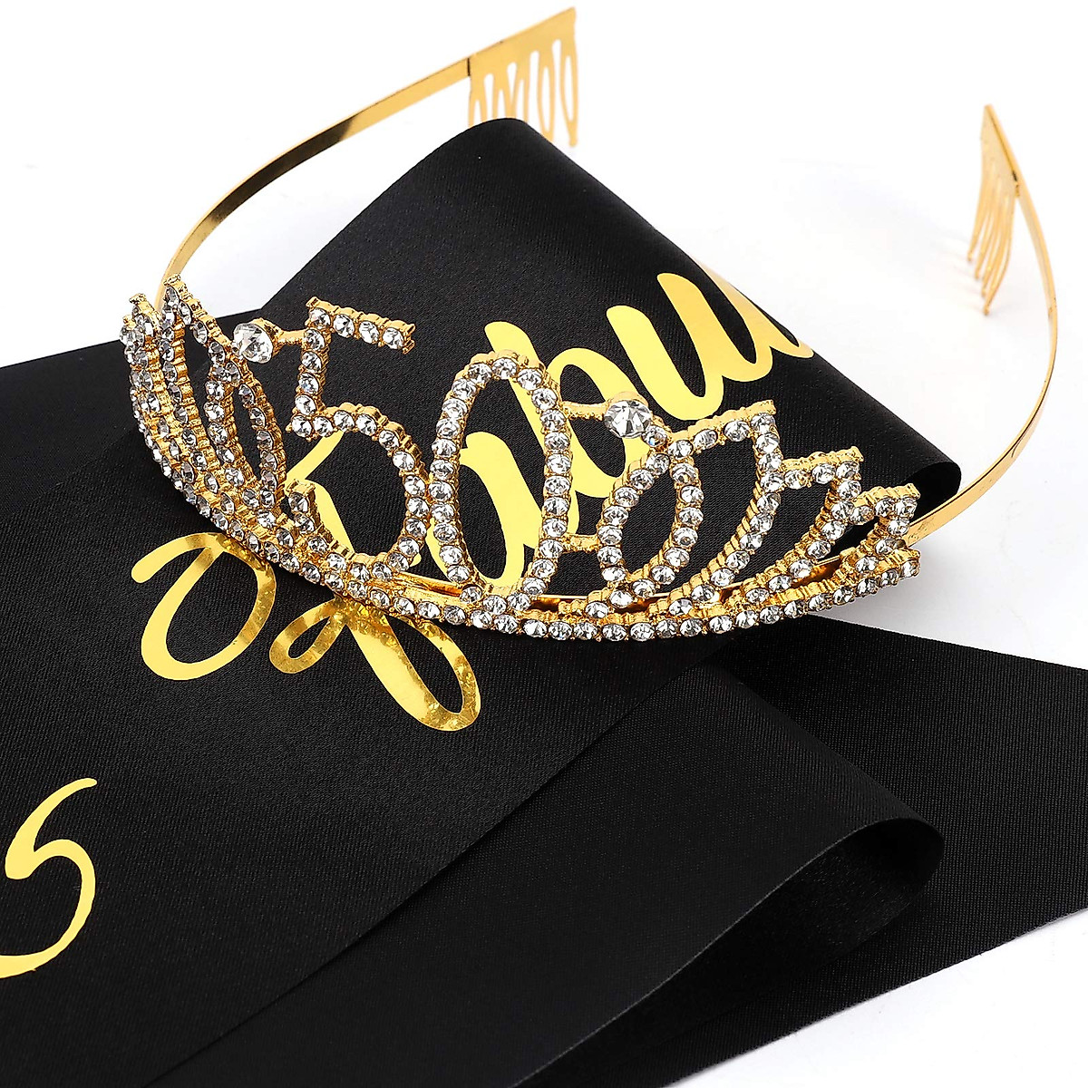 50th Birthday Sash & Rhinestone Tiara Kit, Happy 50th Birthday Party Supplies for Women, 50 & Fabulous Birthday Gifts,Birthday Crown for Women 50th Birthday Party Decorations