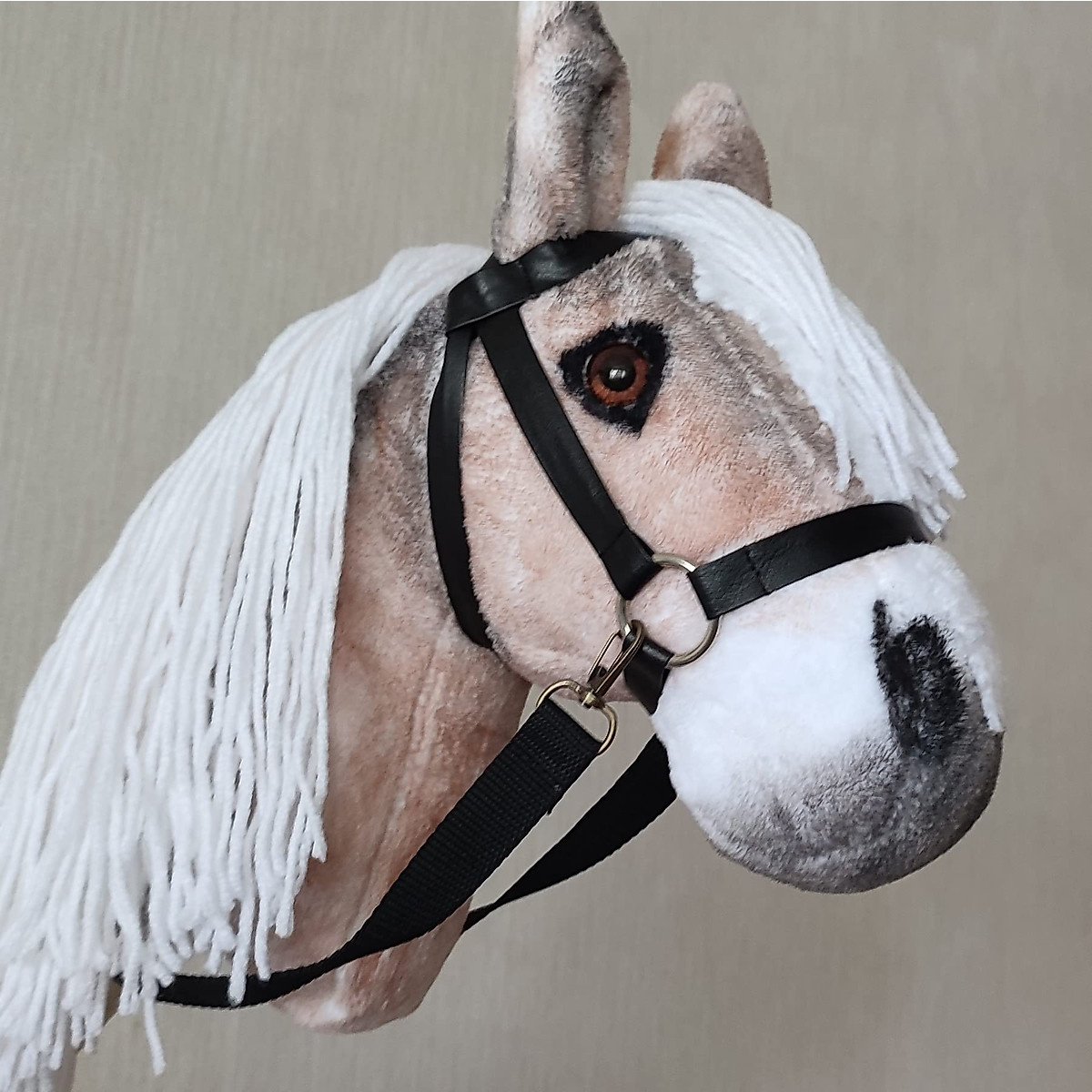 Cute realistic hobby horse on a stick with bridle - Plush hobbyhorse