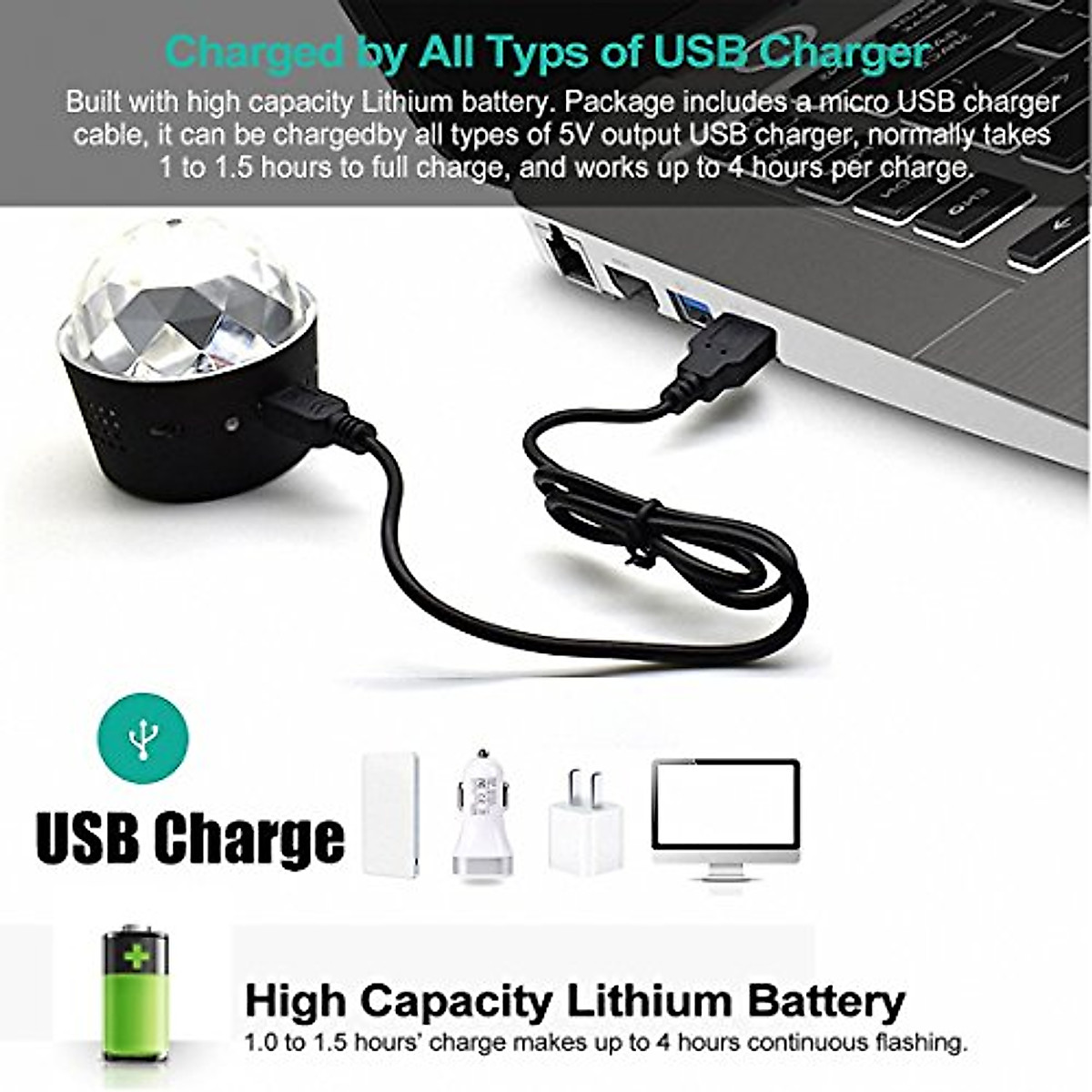 Disco Ball Light Wireless Battery Operated Music Sync RGB for Parties Decorations Car [2-Pack] (Upgraded)