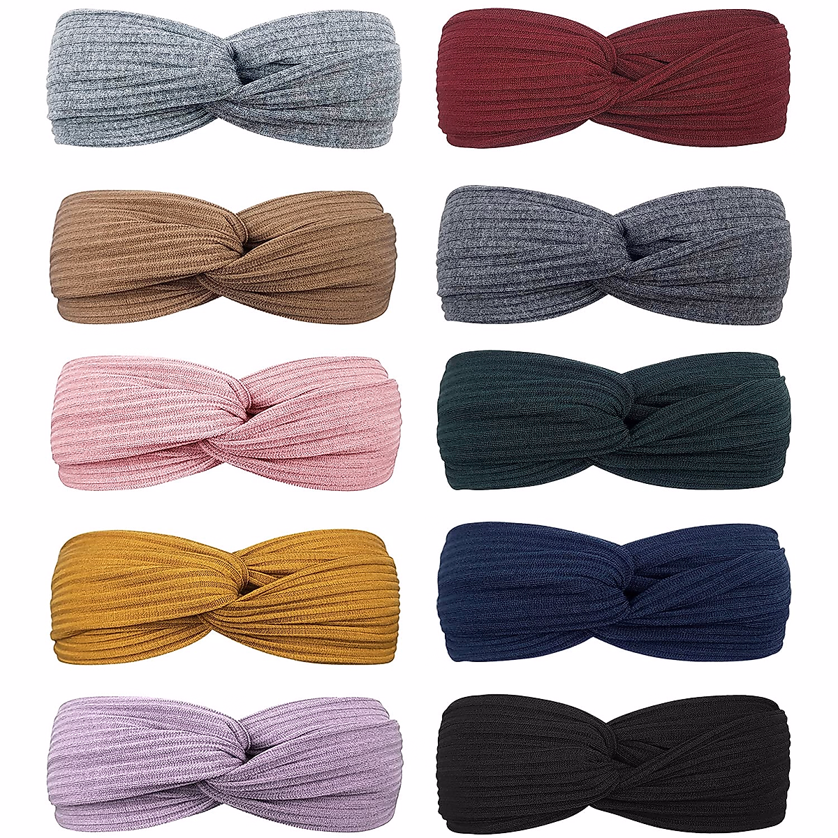 DRESHOW 10 Pack Make Up Headbands for Women Knit Vintage Cross Elastic Head Wrap Hair Accessories