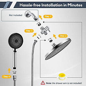 Rain Shower Head with Handheld Spray, Lanhado 8.5'' Shower Head with hose, 4 Setting High Pressure Shower Heads, Anti-leak Rainfall Shower Head with Holder, Waterfall Showerhead, Silver