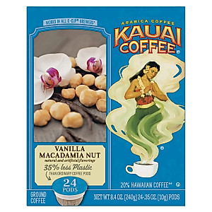Kauai Coffee Vanilla Macadamia Nut Medium Roast- Compatible with Keurig Pods K-Cup Brewers (1 Pack of 24 Single-Serve Cups)