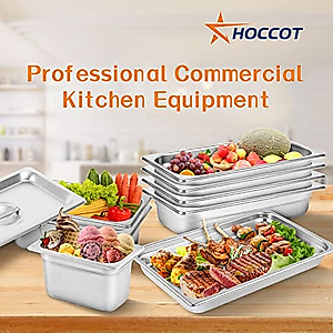 HOCCOT 6 Pack Pans 1/6 Size 2.6" Deep, 304 Stainless Steel, Commercial Hotel Pan, Steam Table Pan, Catering Food Pan