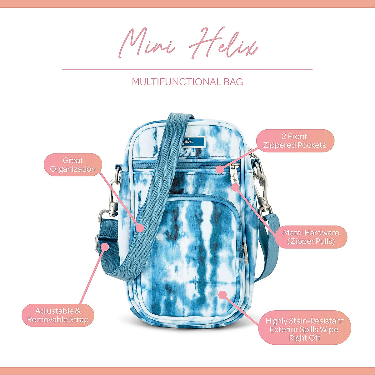 JuJuBe | Mini Helix Small Crossbody Bag with Multiple Pockets For Moms or Teens, Includes Adjustable Strap, for Travel & other Essentials