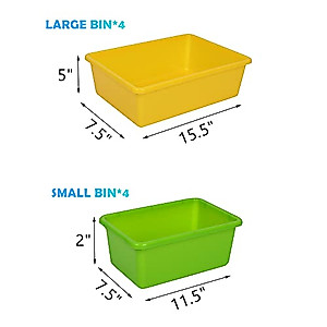 Betterhood Kids Toy Storage Organizer Bins with Shelf, 4-Tier Playroom Organization and Storage W/8 Removable Boxes, Kids Bookshelf and Toy Storage for Kids Room, Bedroom, Nursery, Classroom (White)