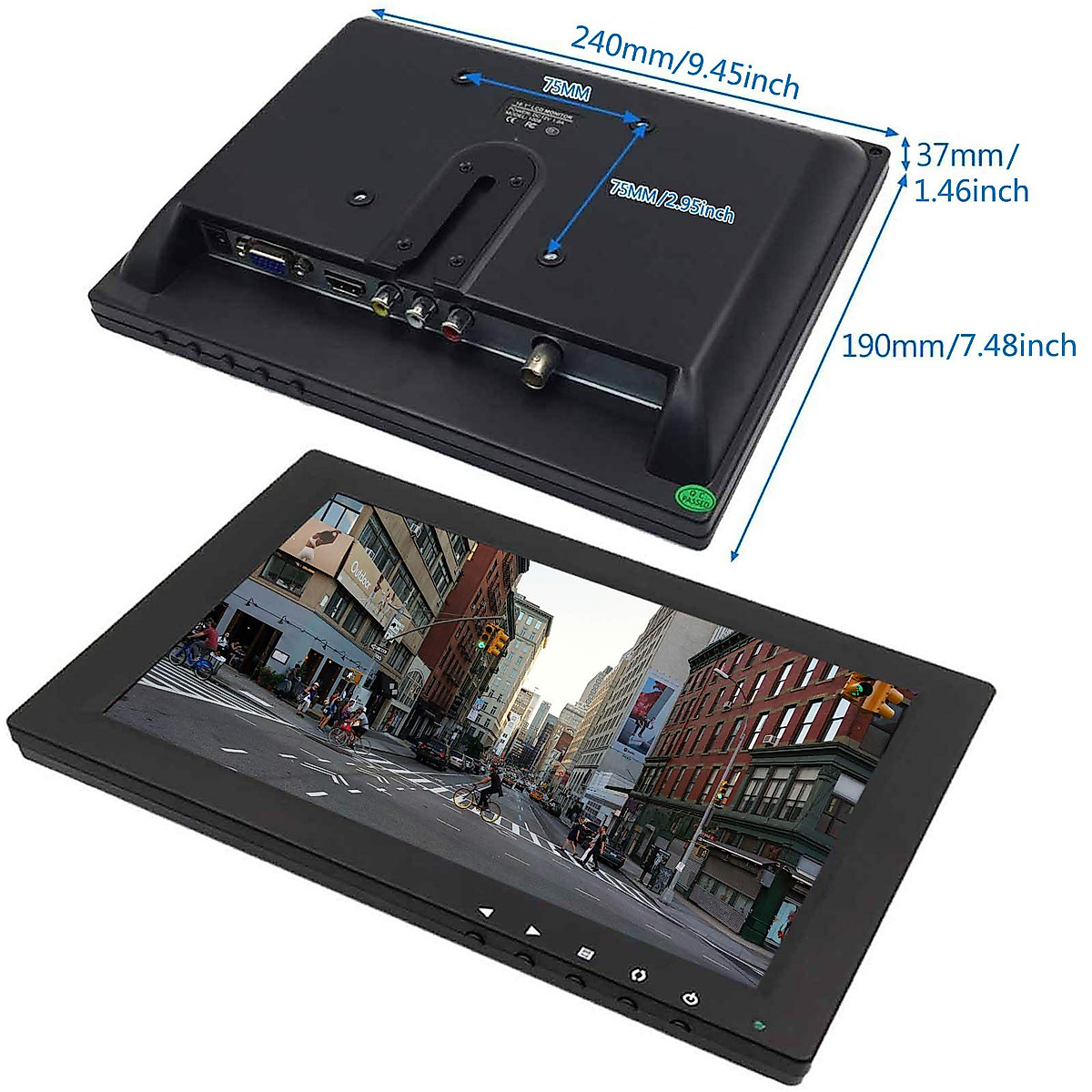 TPEKKA 10 Inch Security CCTV Monitor HD IPS 1024 x 768 Portable Mini TFT LCD Monitor BNC HDMI VGA AV Input for Computer PC FPV Screen DVR CCTV Cam Home Office Surveillance Raspberry Pi Gaming Display