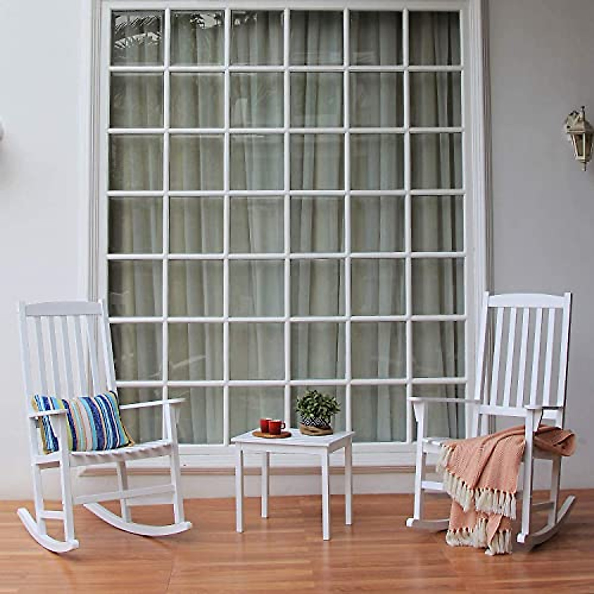 Cambridge Casual Bentley High Back Wooden Front Porch Rocking Chair for Outdoor Patio Furniture, Solid Wood, White