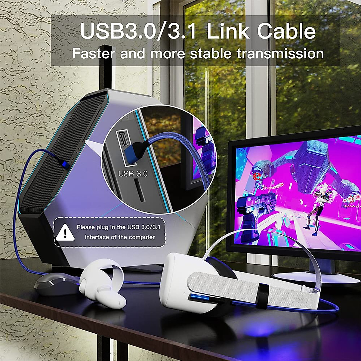fanluoqi Link Cable 10 FT Compatible with Quest2 Accessories and PC/Steam VR，Supports fast charging High Speed PC Data Transfer,USB 3.0 to USB-C Cable for VR Headset and Gaming PC