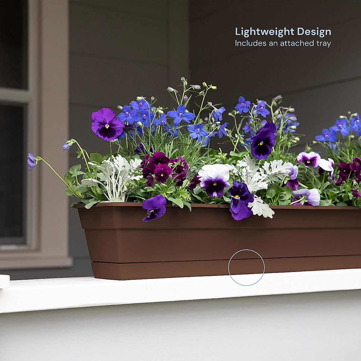 Bloem Dura Cotta Window Box Planter: 24" - Chocolate - with Tray, Weatherproof Resin Box, Removable Tray for Indoor & Outdoor Use, Gardening, 3 Gallon Capacity