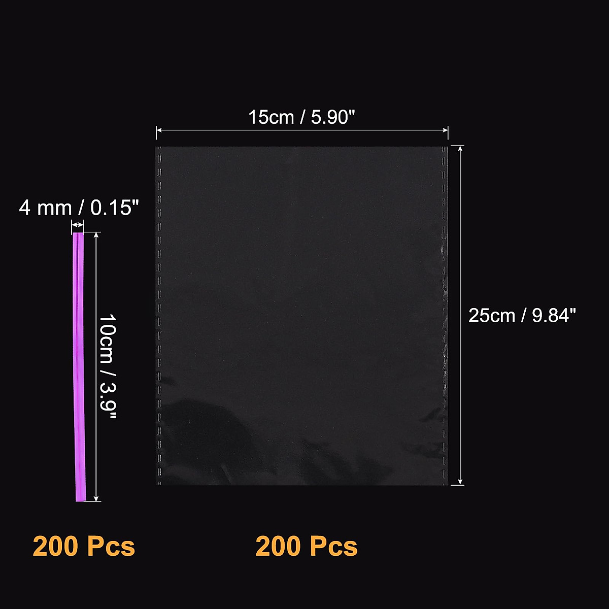 uxcell 200 Pcs Clear Cello Bags, Clear Flat Plastic Cello Treat Bags with Purple Twist Ties Gift Bags Cookie Bags for Christmas Snacks Candy Cookie Gifts